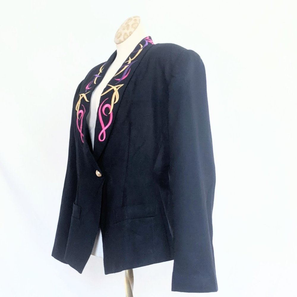 1980s Funky Black Blazer With Bright Design - Gem